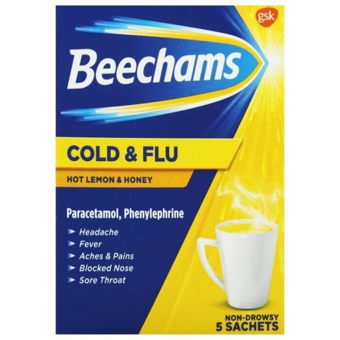 Beechams Cold & Flu Hot Lemon & Honey 5 Sachets - HEMLOCK PHARMACY