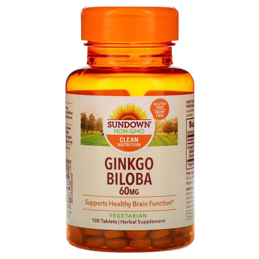Sundown Naturals, Ginkgo Biloba Standardized 60mg, 100 Tablets ...