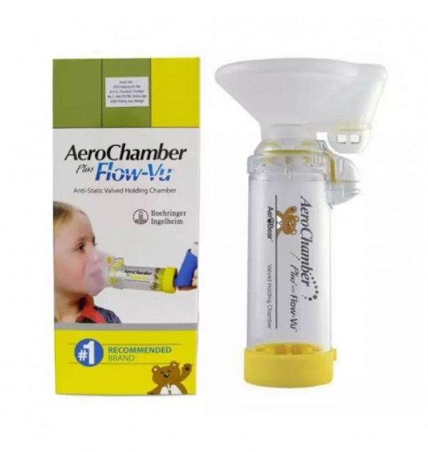 Aerochamber Plus spacer device, Child, Medium, Yellow - HEMLOCK PHARMACY