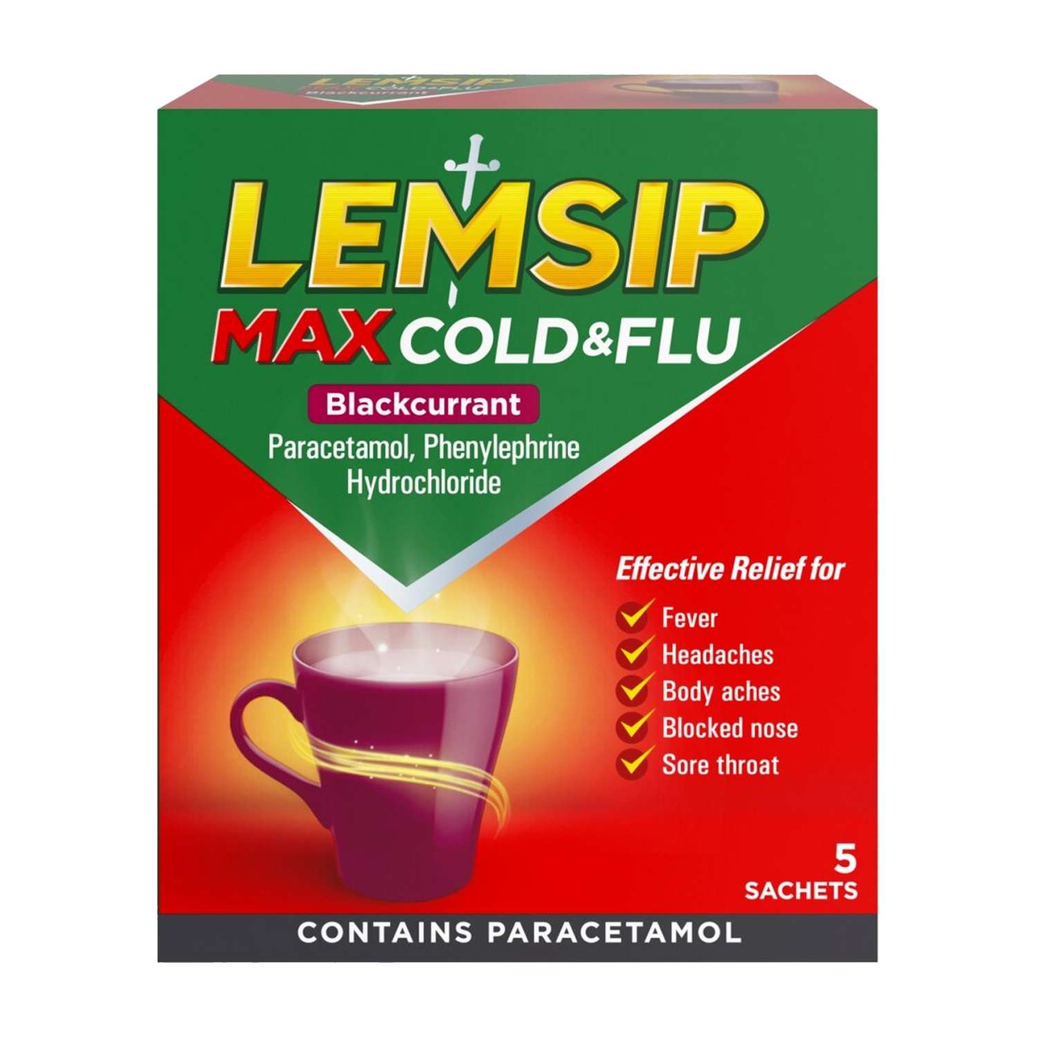 Lemsip Max Cold and Flu relief - Blackcurrant flavour - 5 sachets ...
