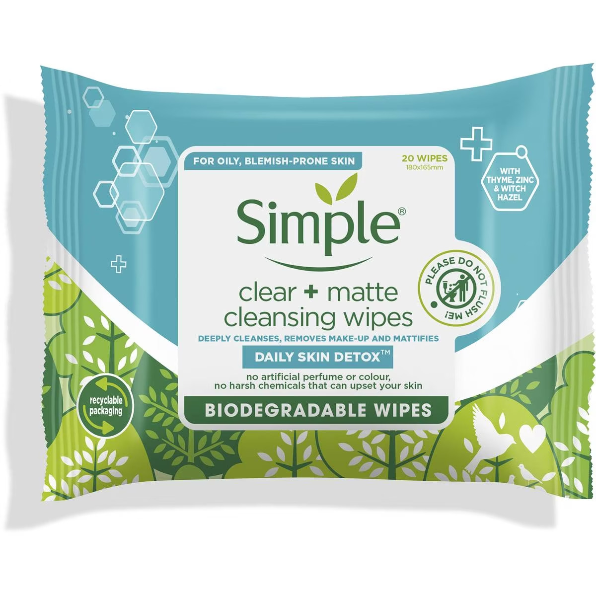 Simple Daily Skin Detox Clear+Matte Cleansing Wipes 20's - HEMLOCK PHARMACY