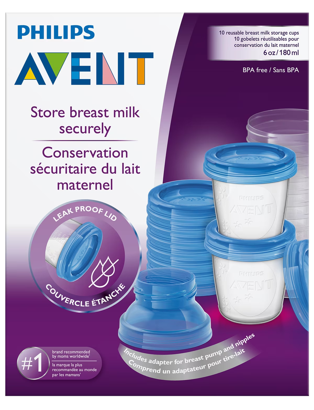 Avent - Breat Milk Storage Cups 180ml/6oz 10's - HEMLOCK