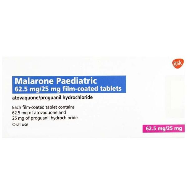 Malarone paediatric 62.5mg/25mg film-coated tablets 12'S - HEMLOCK PHARMACY
