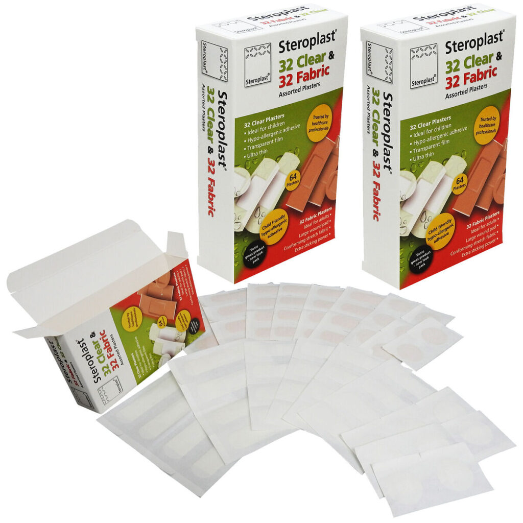 Steroplast Premium 64 Assorted Clear + Fabric Wound Injury Plasters ...