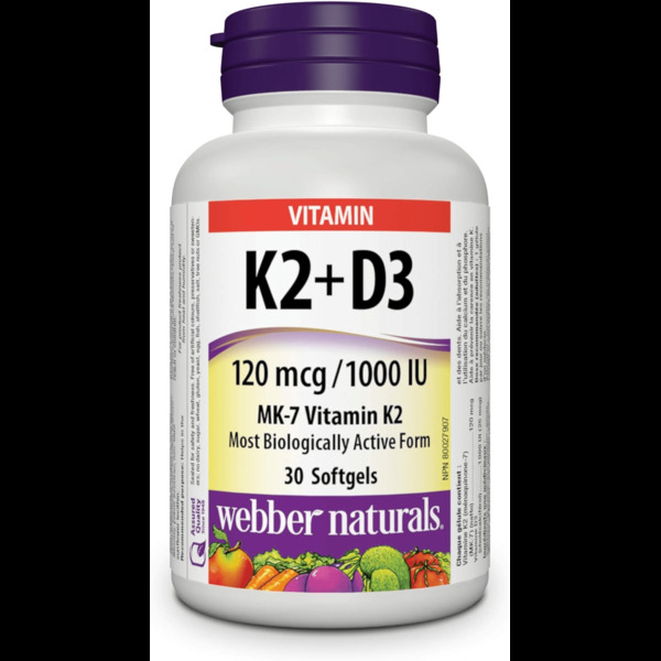 Webber Naturals K2 + D3 softgels 30's - HEMLOCK