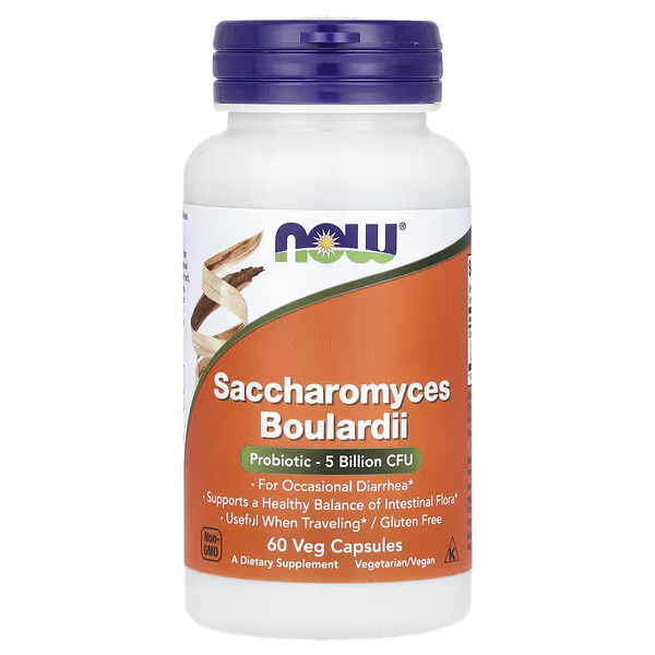 NOW Foods, Saccharomyces Boulardii, Probiotic , 5 Billion CFU, 60 Veg ...